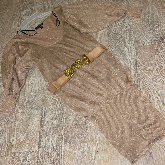 bebe | Dresses | Bebe Gold Glitter Snake Belt Dress Small | Poshmark